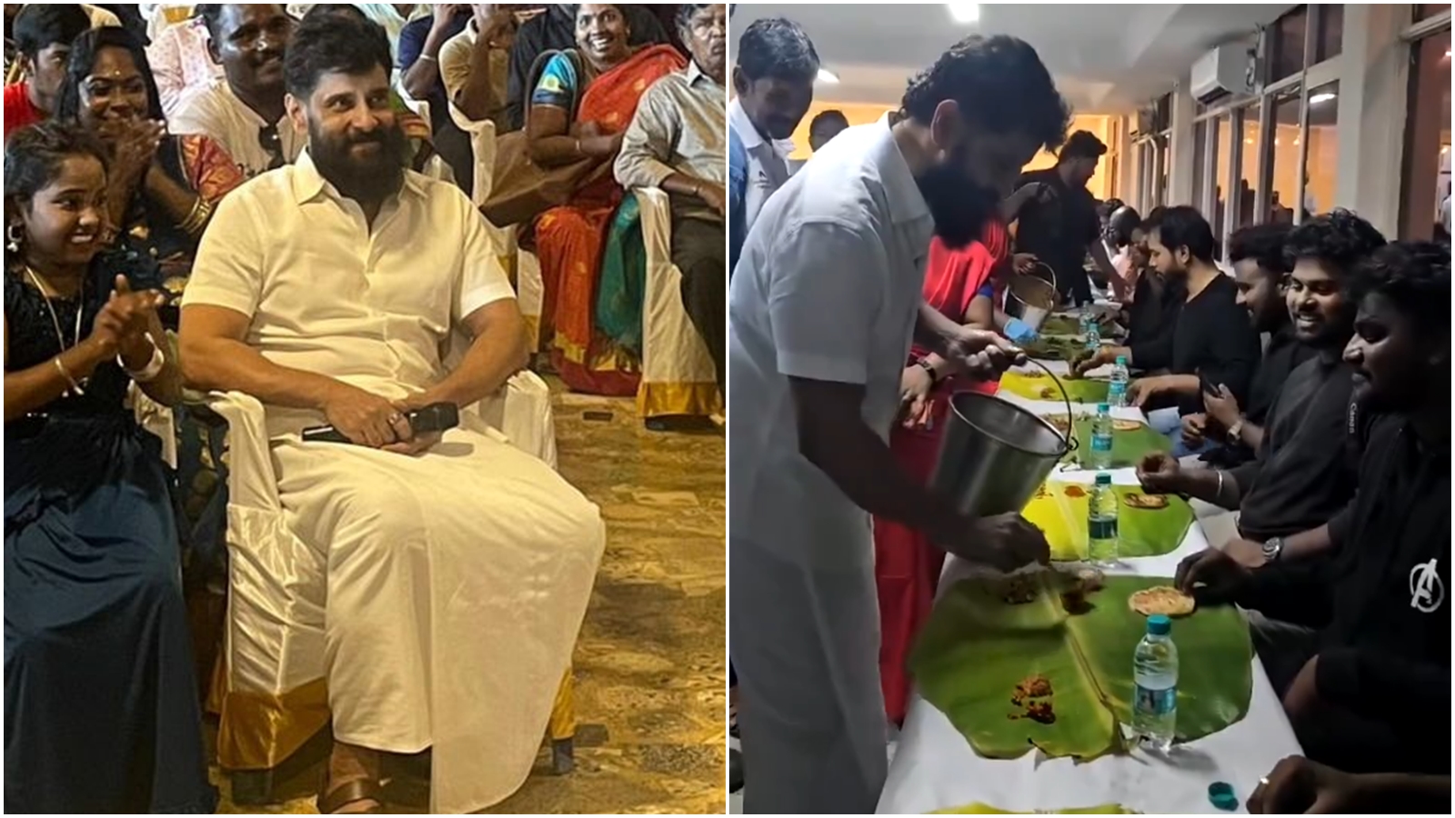 Vikram wins hearts as he serves food to Thangalaan cast and crew at ...