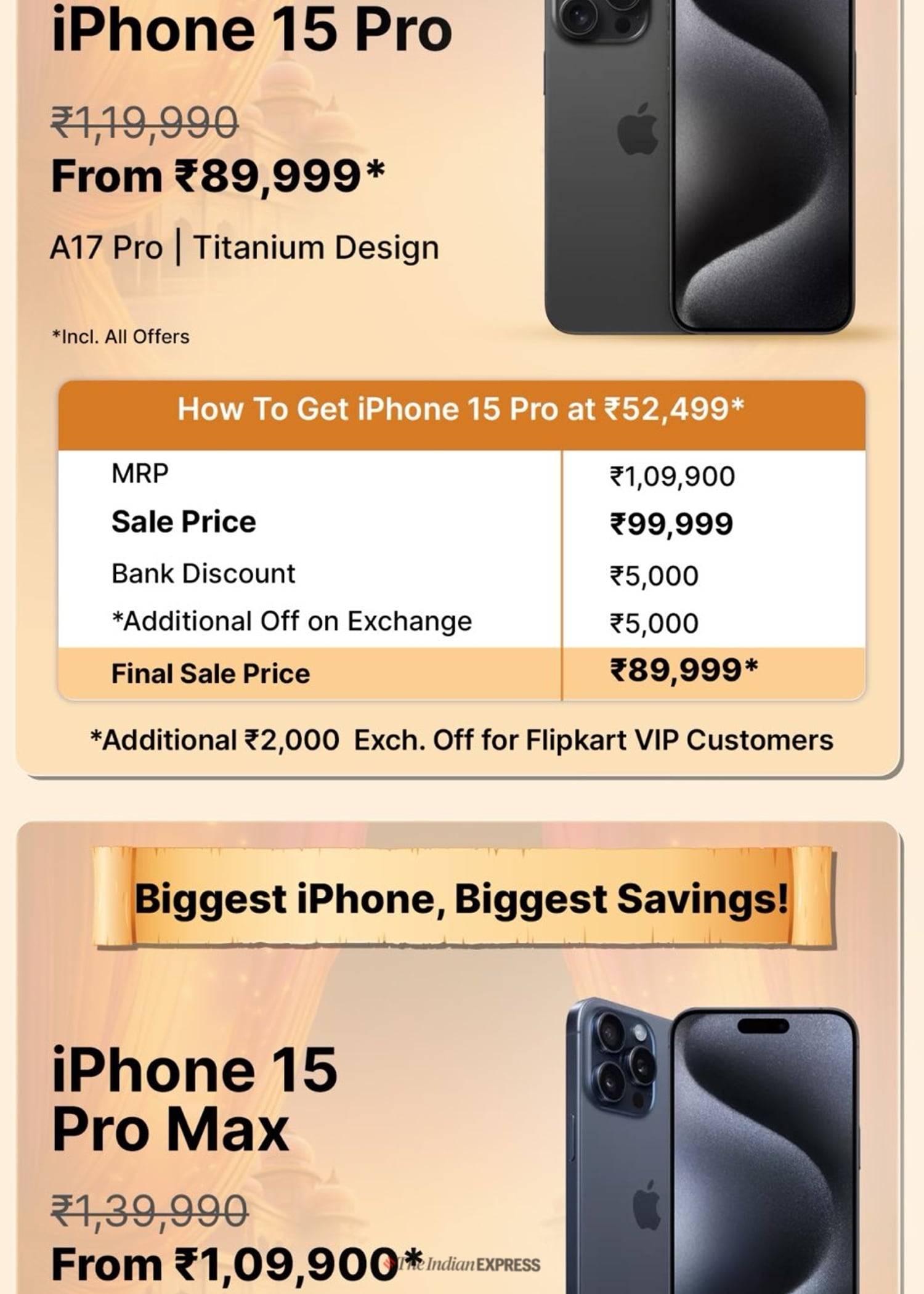 iPhone 15 Pro for Rs 89 999 Discontinued by Apple discounted by Flipkart Technology News The Indian Express