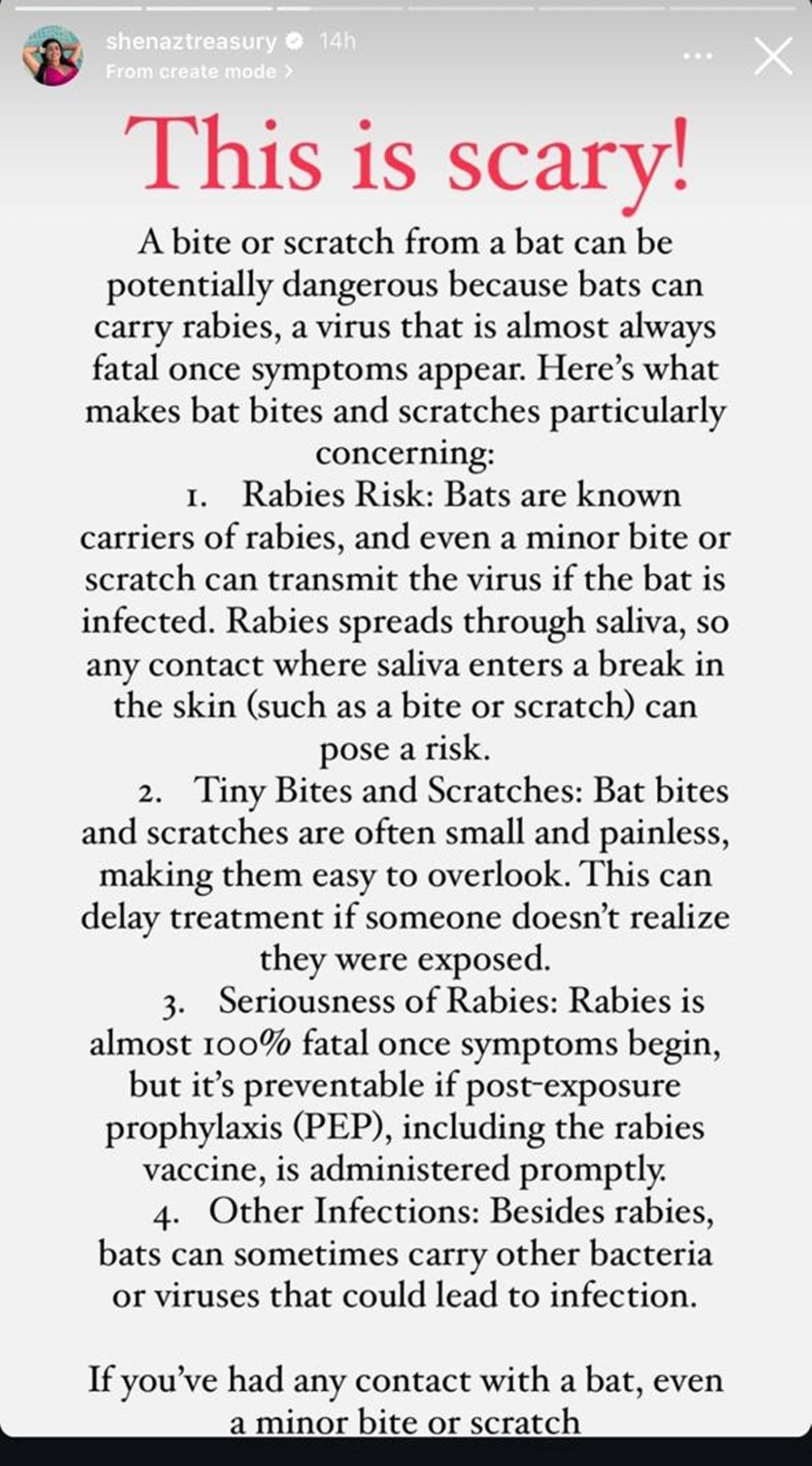 Shenaz Treasury says a bat fell on her; here's what happened next