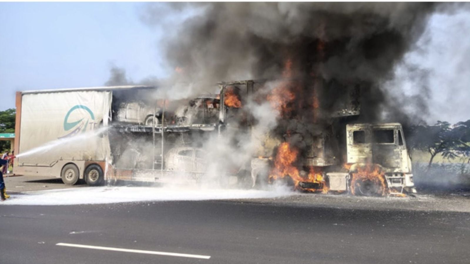 Eight cars gutted as lorry transporting them catches fire in Telangana ...