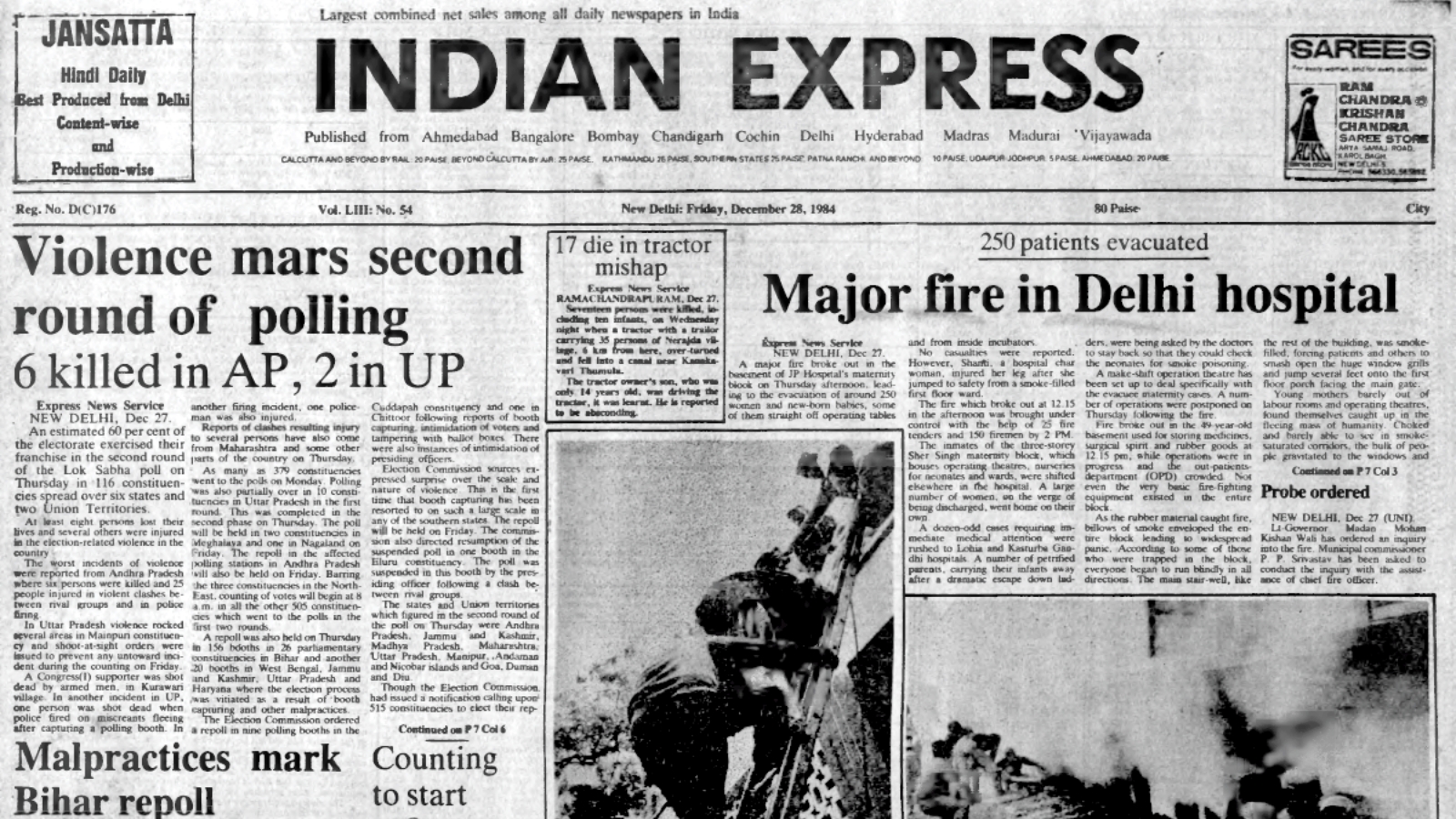 December 28, 1984, Forty Years Ago: Poll violence | The Indian Express