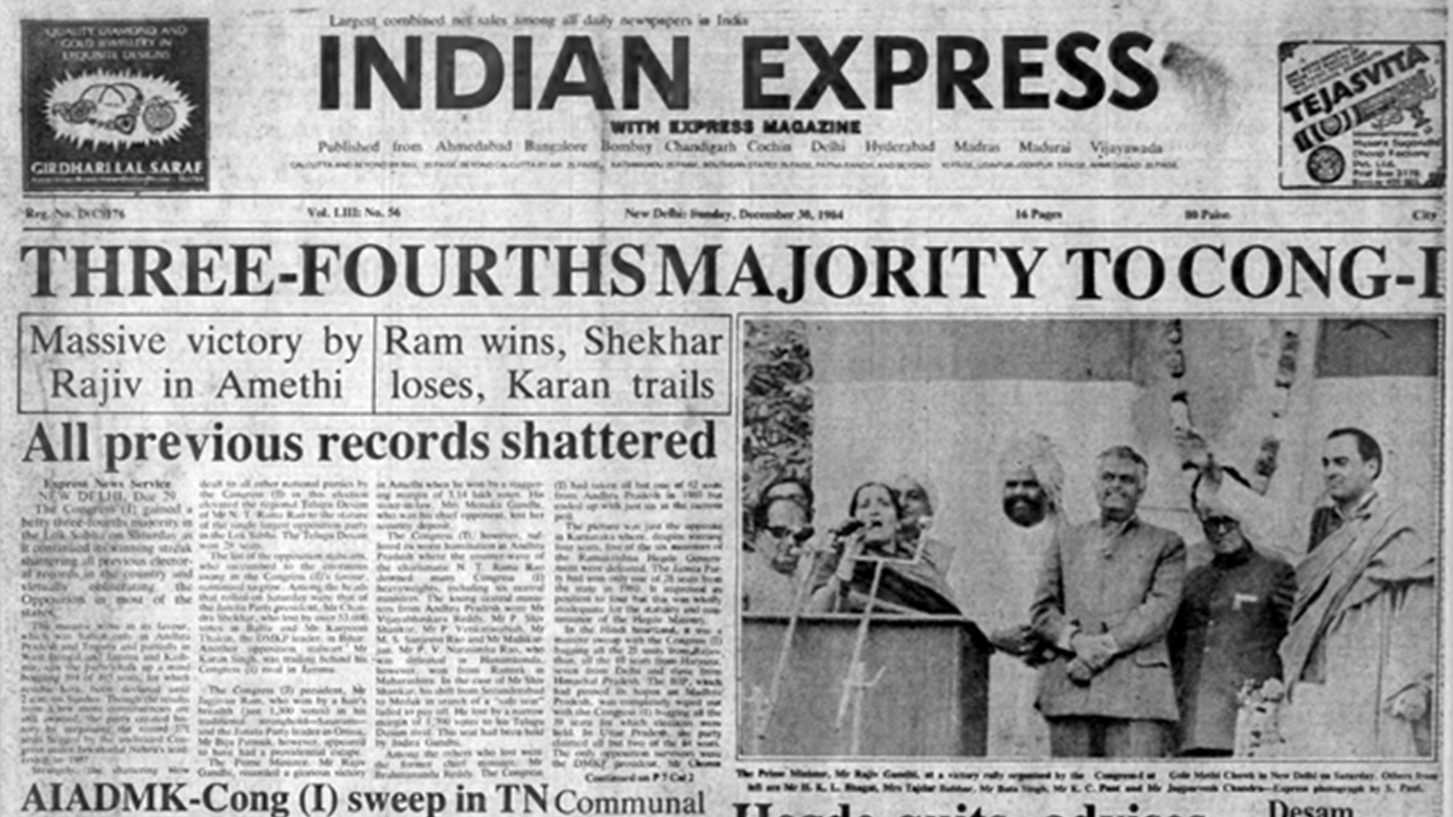 December 30, 1984, Forty Years Ago: Cong’s landslide win | The Indian ...