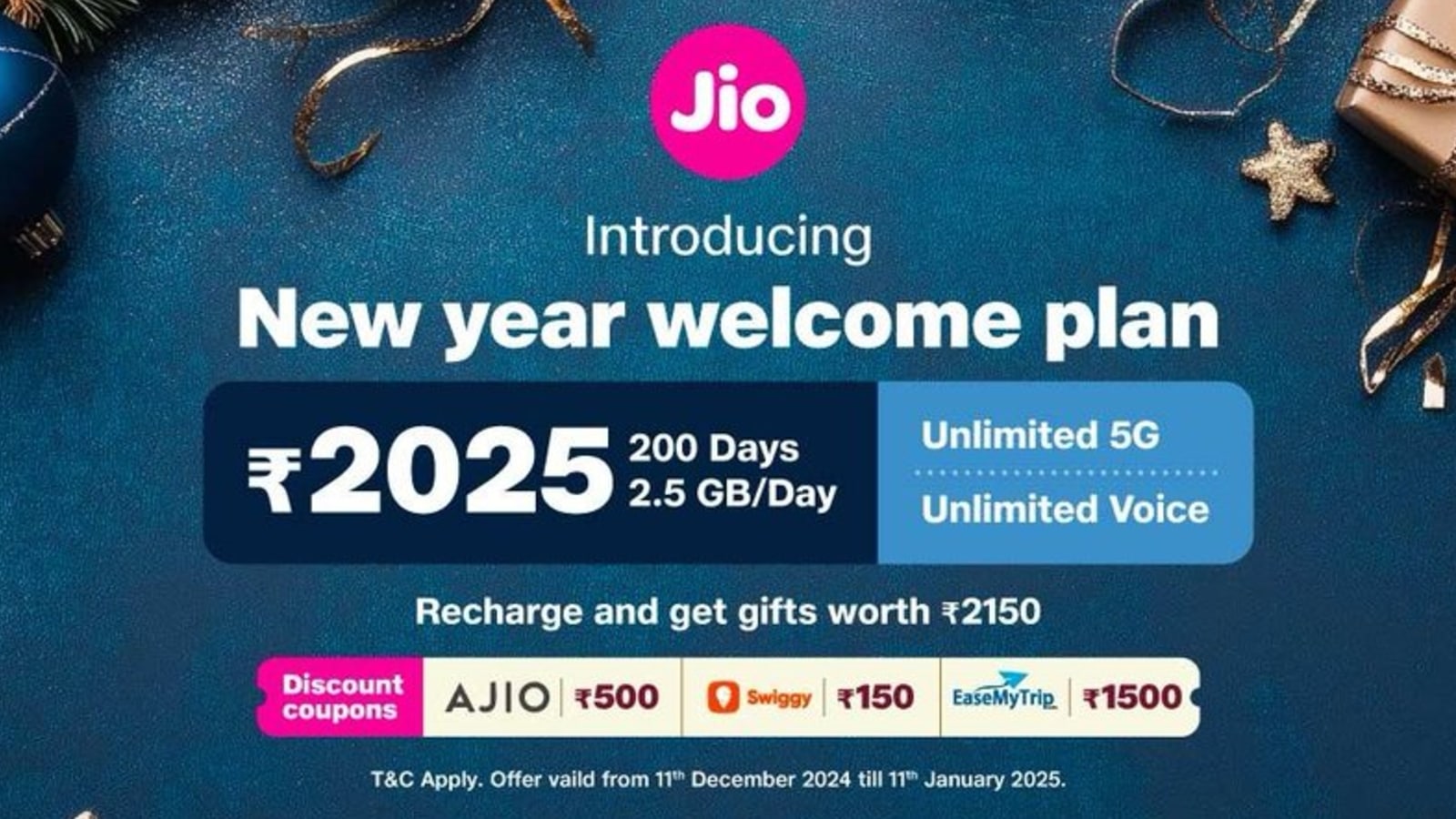 Jio introduces ‘New Year Welcome’ plan: 200 days validity, unlimited 5G data for Rs 2025 ...