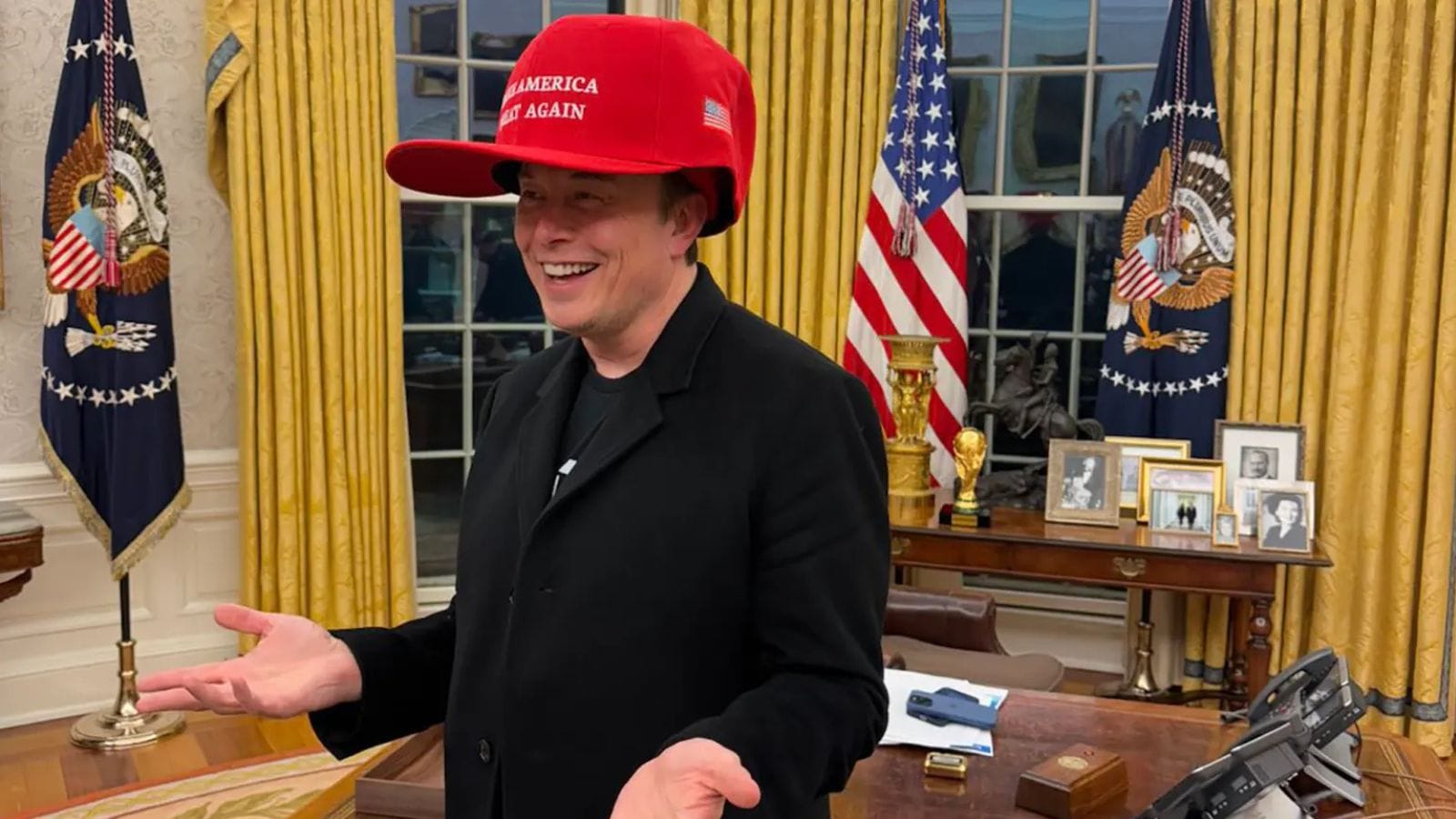 Elon Musk shares Oval Office photo wearing massive MAGA hat | World ... Elon Musk shares Oval Office photo wearing massive MAGA hat | World ...