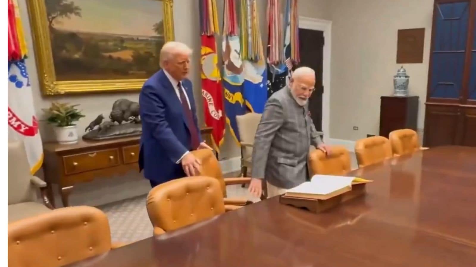 Watch: President Trump pulls chair for PM Modi during meeting at White ...