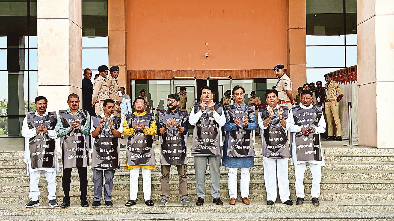 Wearing handcuffs, Cong MLAs hold protest: ‘No action taken by Centre ...