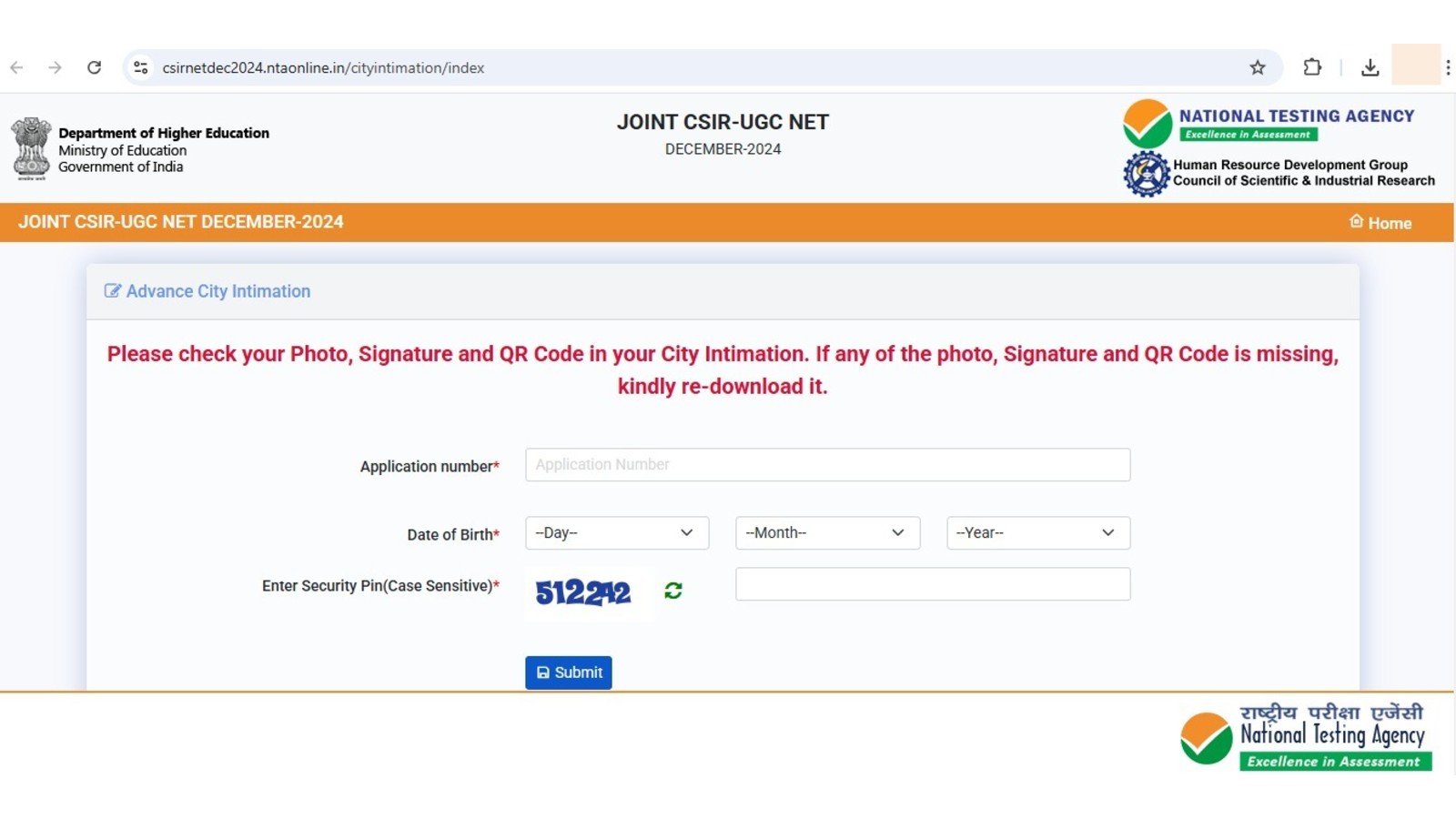 CSIR UGC NET Exam City Intimation Slip 2024 OUT at csirnet.nta.ac.in ...