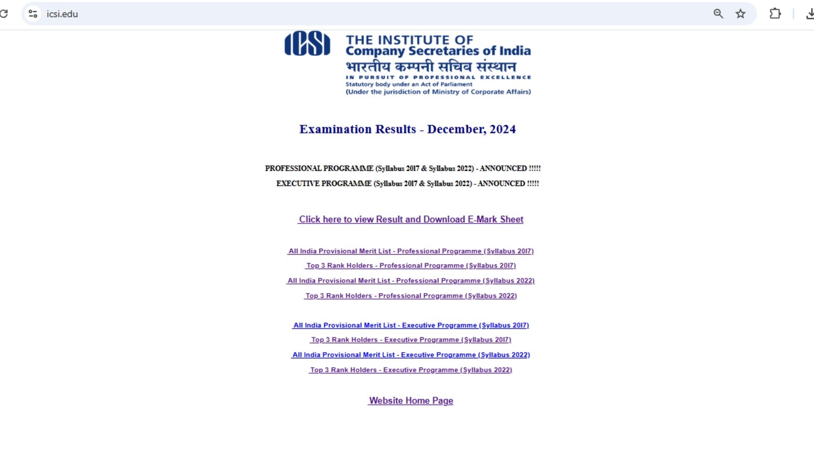 ICSI CS Result Dec 2024 Updates: CS Executive, Professional Result ...