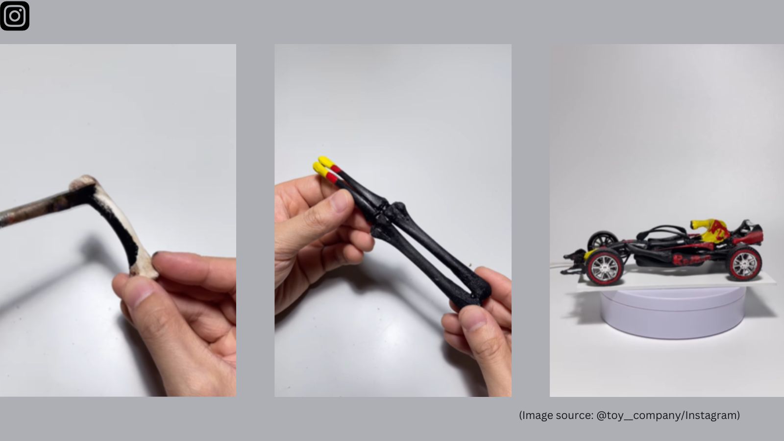 DIY artist builds mini Red Bull F1 car using chicken bones