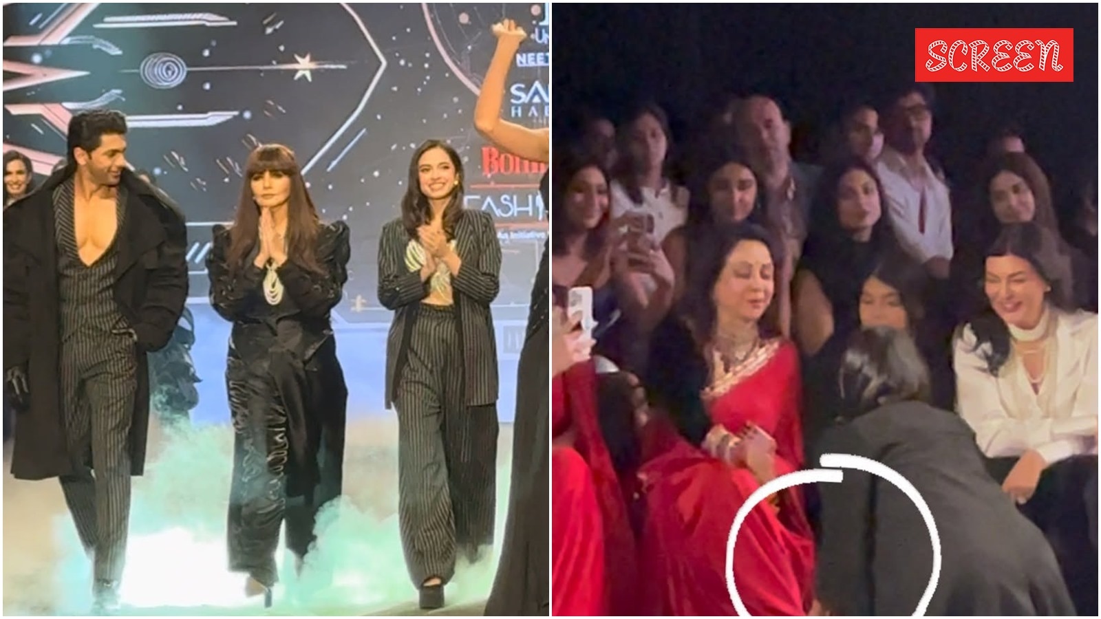 Laapataa Ladies’ Nitanshi Goel pauses ramp walk to touch Hema Malini’s ...