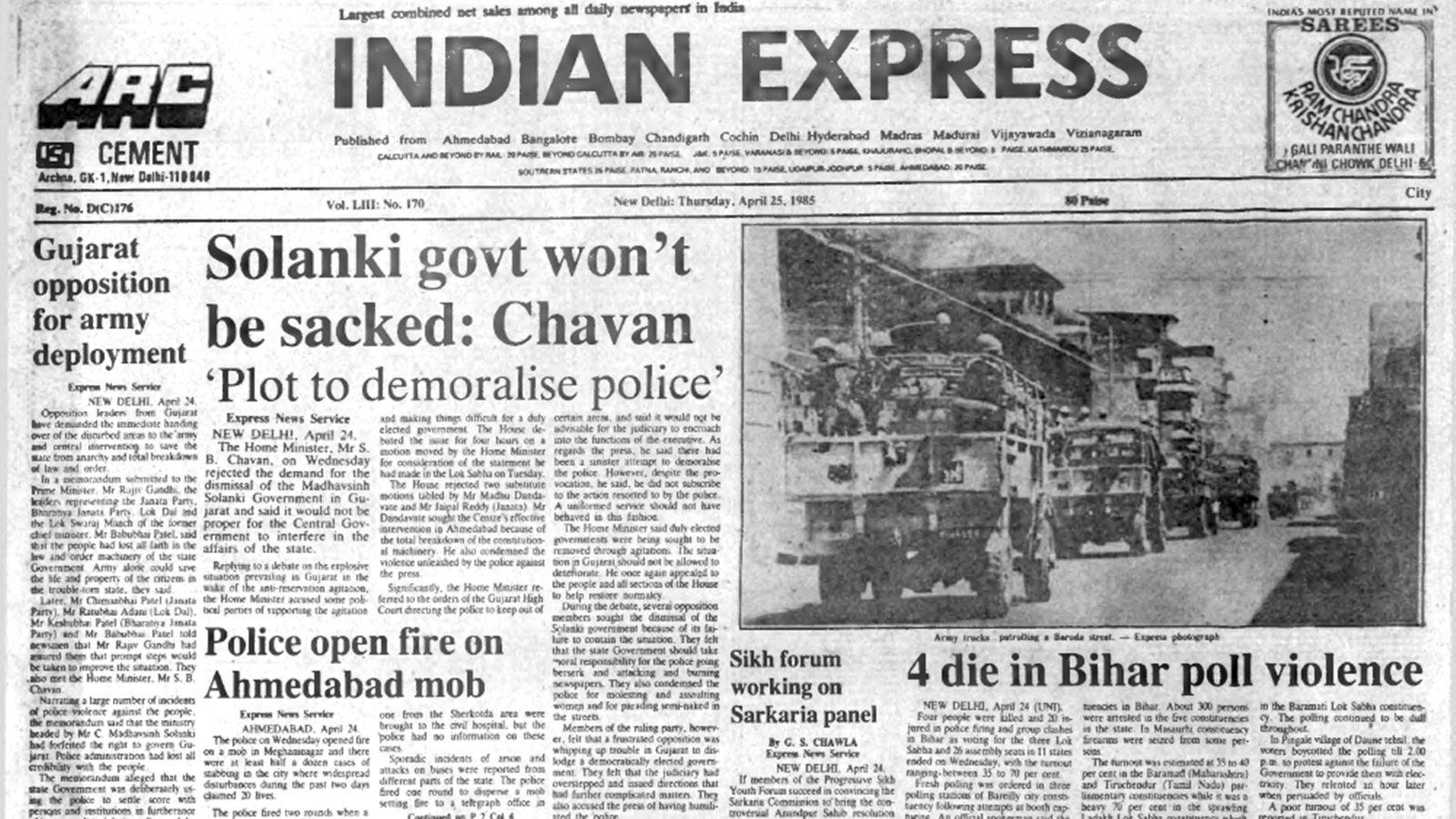 April 25, 1985, Forty Years Ago: Clashes In Gujarat | The Indian Express