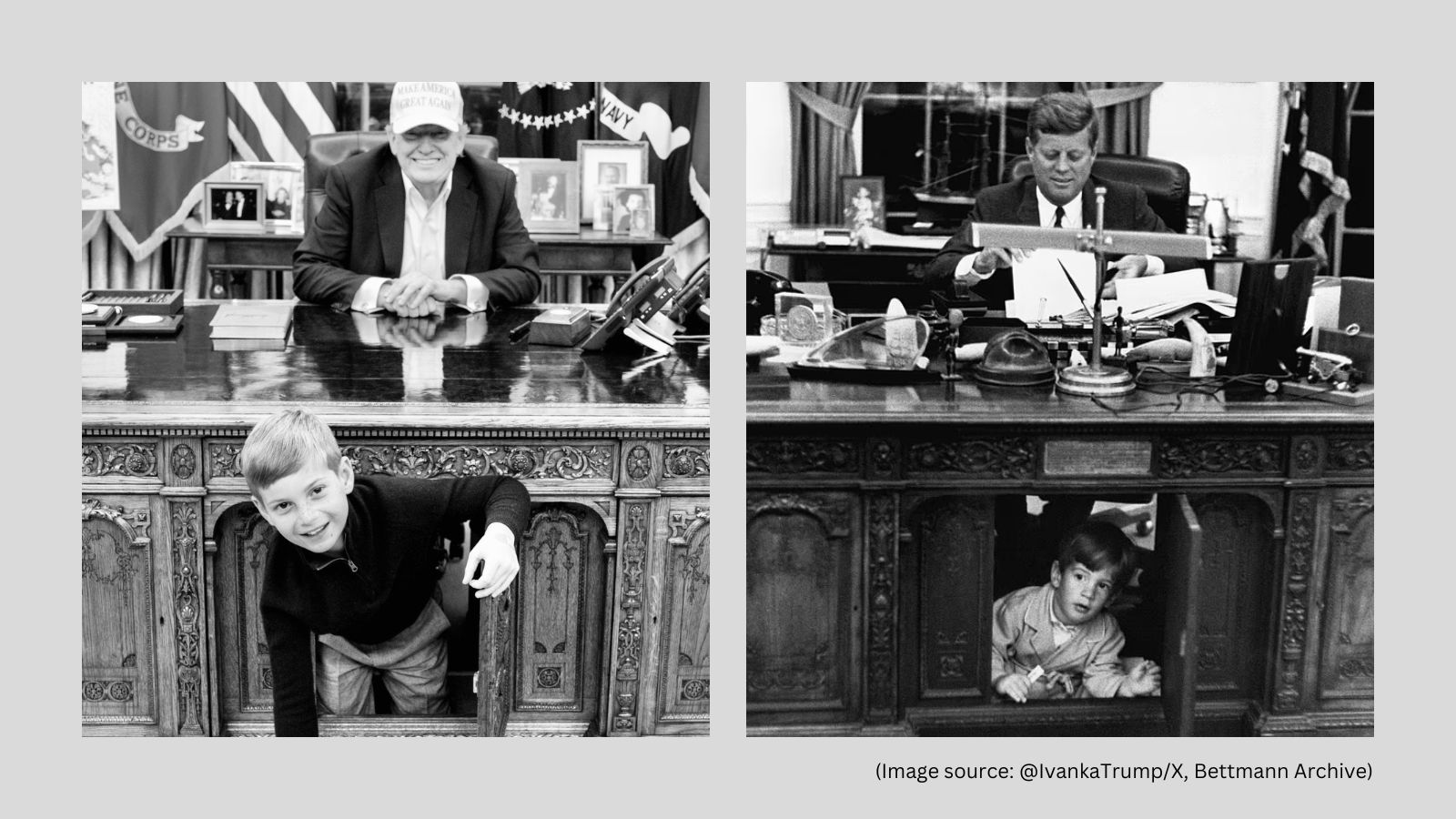 Donald Trump, grandson Theo recreate iconic JFK photo in Oval Office ...