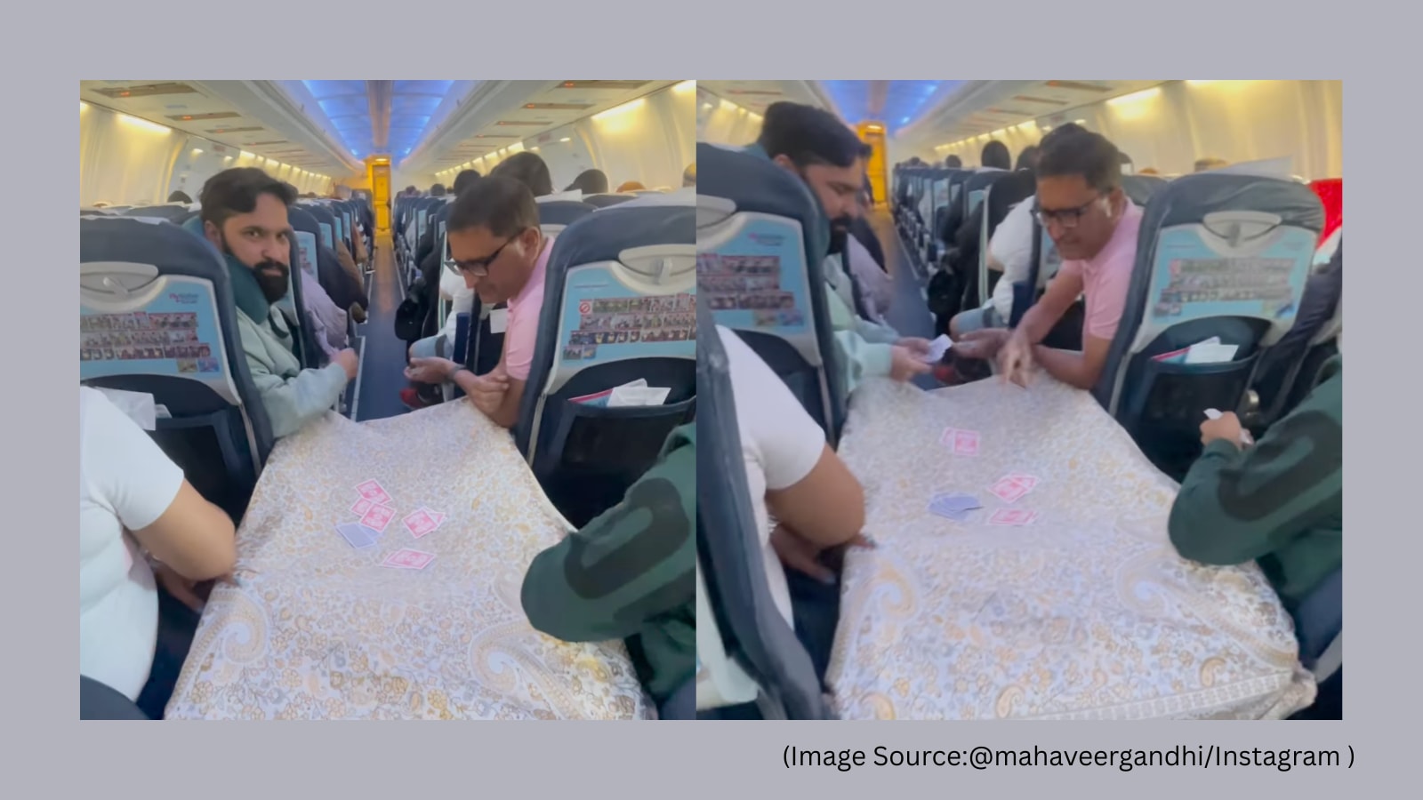 Men block plane aisle with shawls to play cards mid-flight, viral video ...