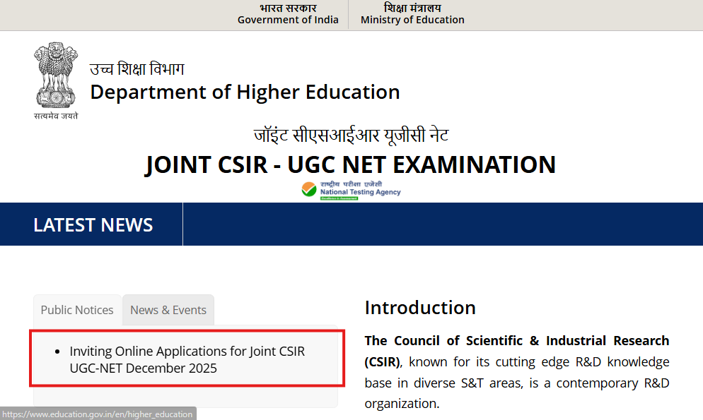 CSIR UGC NET December 2025: Online application begins; eligibility ...