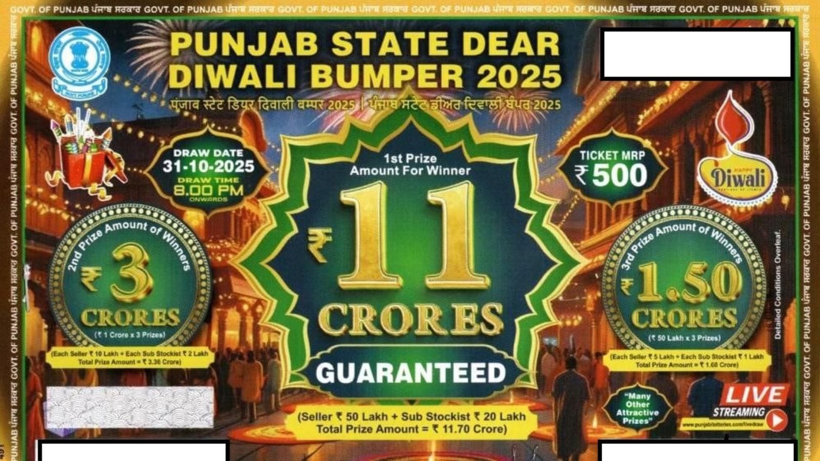 Punjab State Dear Diwali Bumper Lottery 2025: Draw Date, Results ...