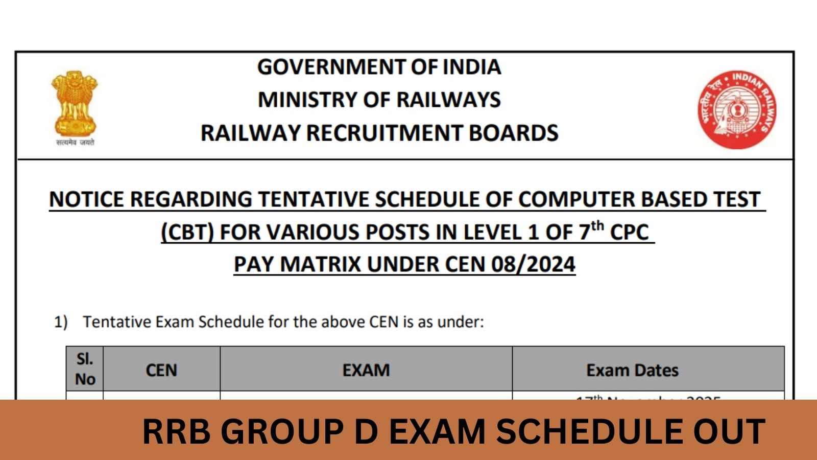 RRB Group D 2025 Exam Dates: Here’s when RRB will conduct Group D CBT ...