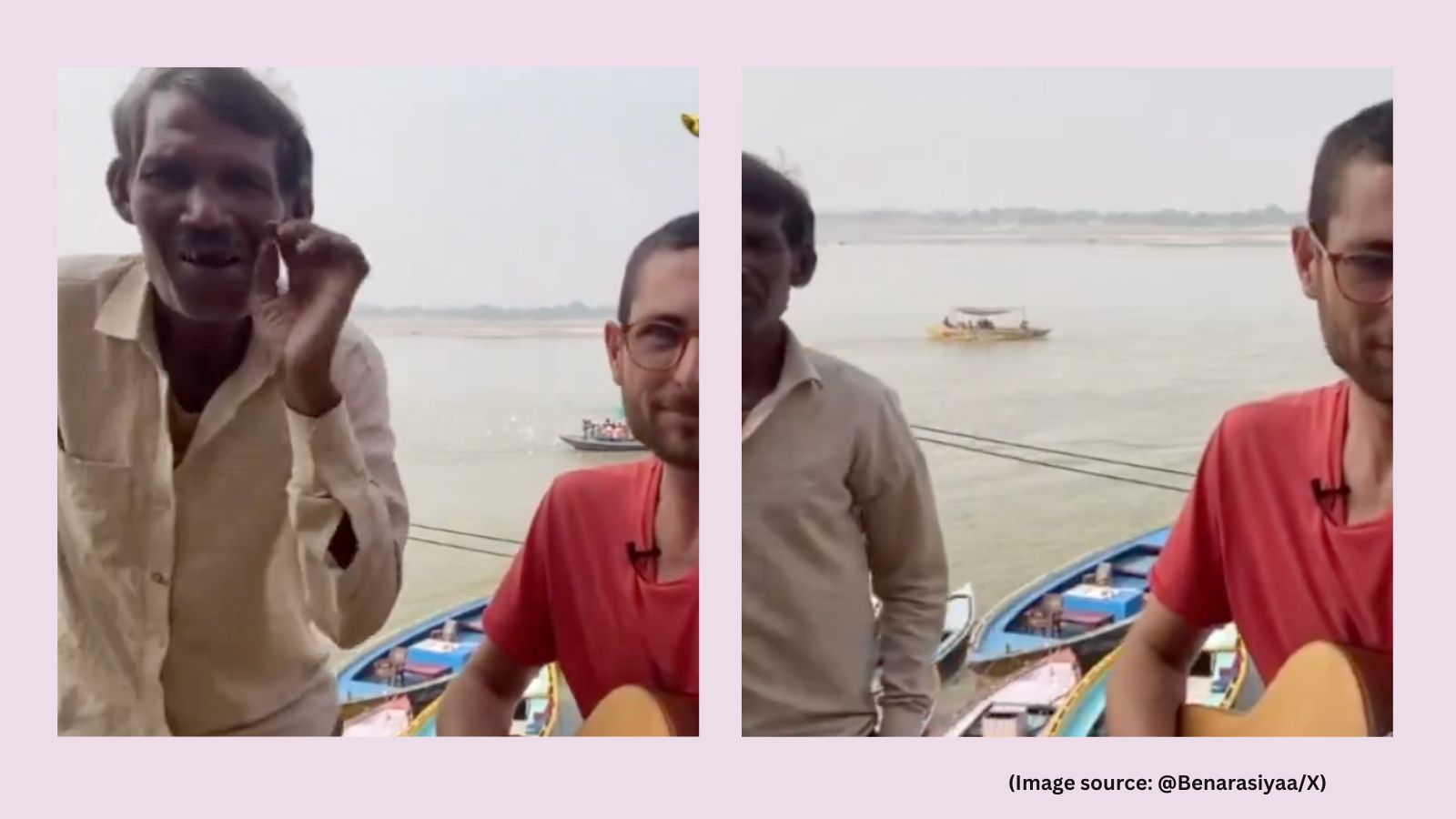 Indian man joins foreigner’s guitar lesson at Varanasi ghat with ...