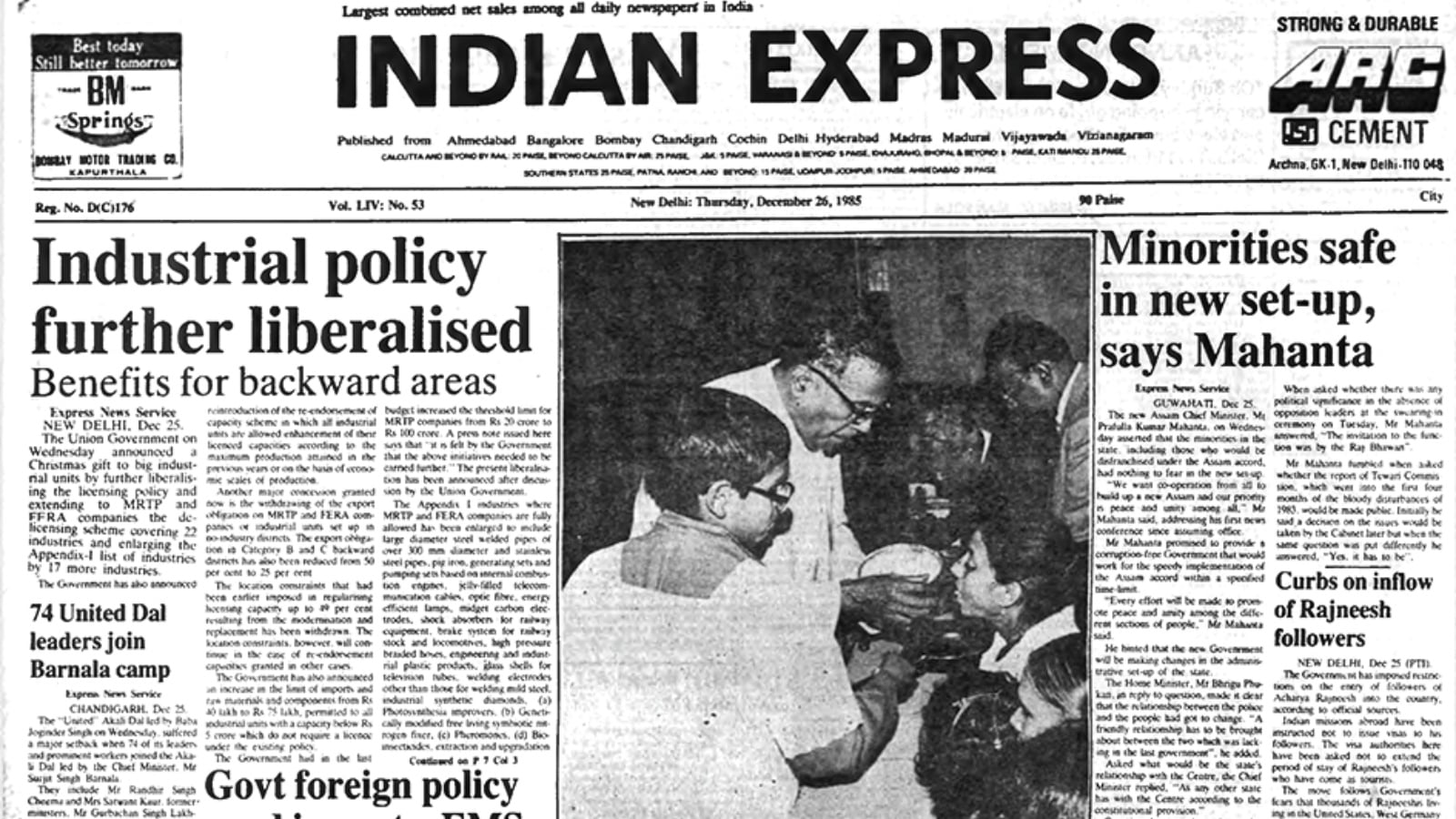 40 years ago, December 26, 1985: Mahanta on minorities | The Indian Express
