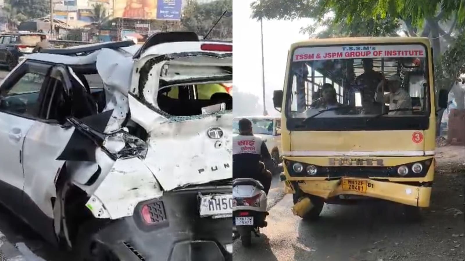 Accident at Navale bridge once again; school bus hits car, 2 injured ...