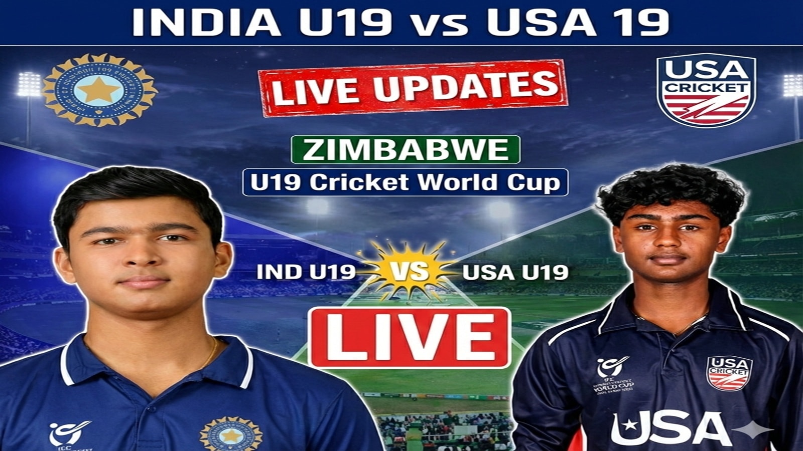 IND vs USA U19 Live Cricket Score, India vs USA Under 19 World Cup 2026 ...