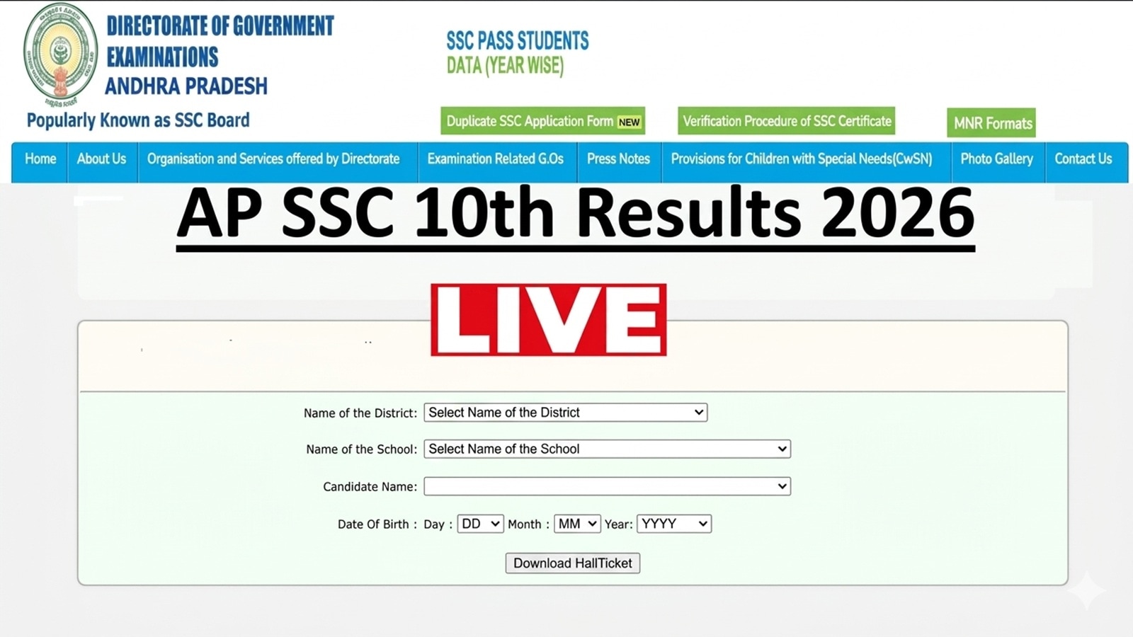 Results.bse.ap.gov.in, AP SSC 10th Results 2026 Manabadi Link at bse.ap ...