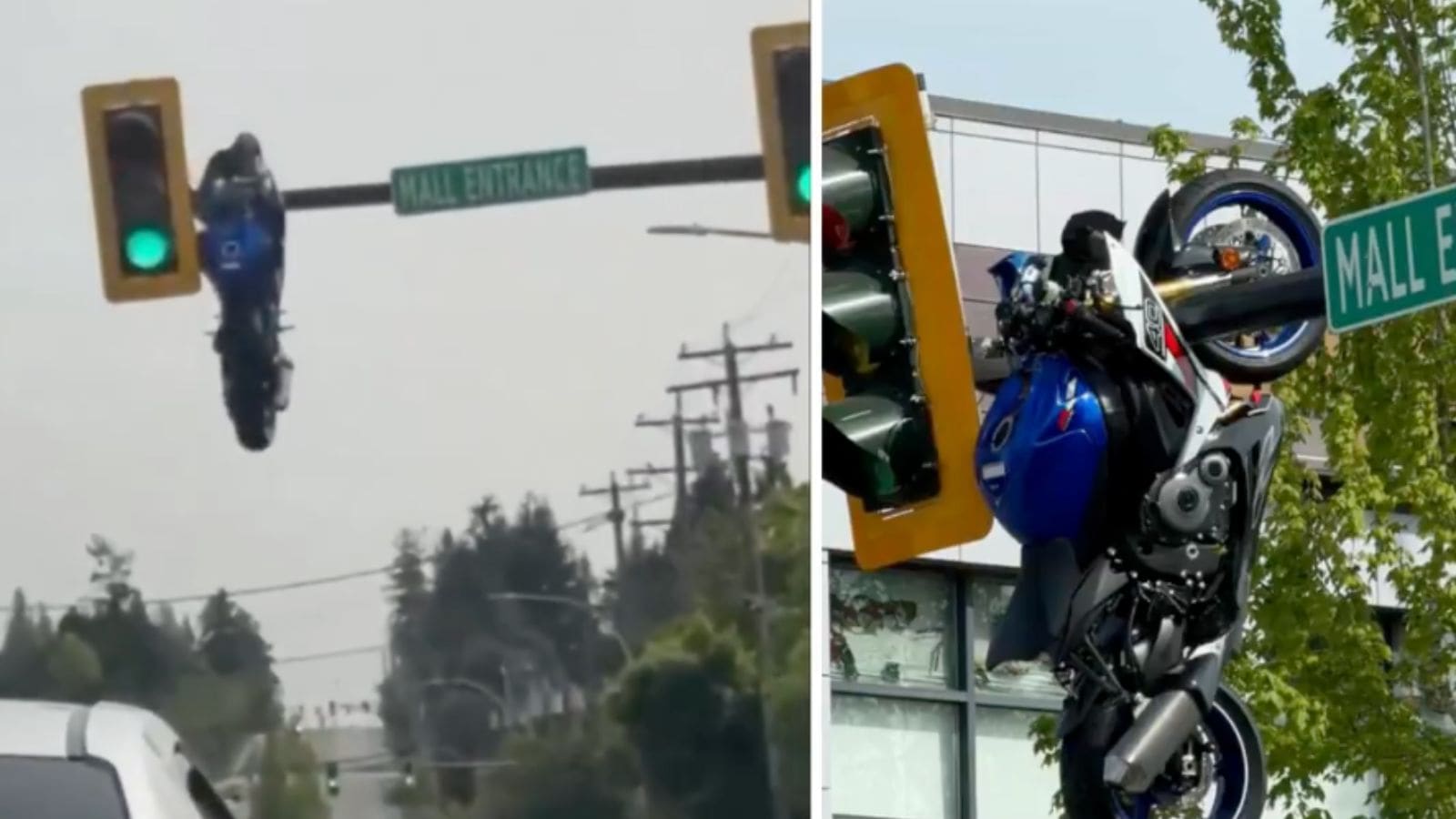 Motorcycle Left Hanging On Traffic Pole After Canada Crash Goes Viral